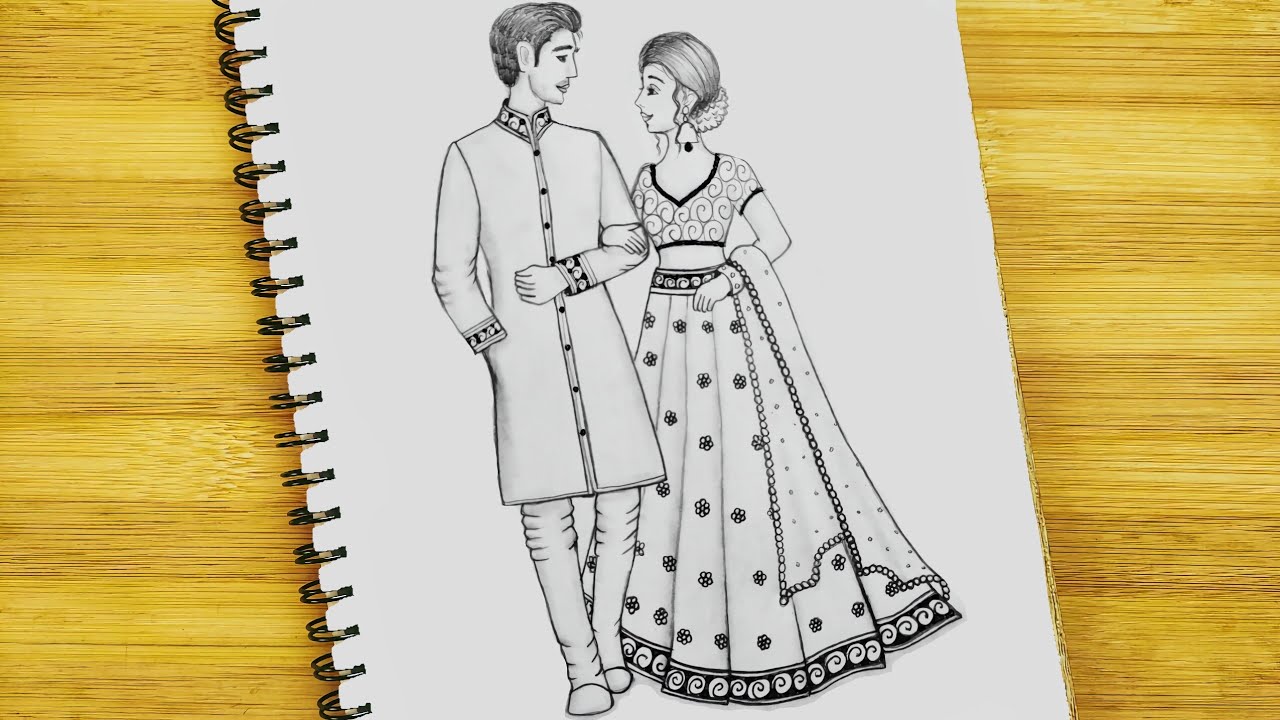 How to Draw a Girl and Boy ll Traditional Couple Drawing ll Bride and ...