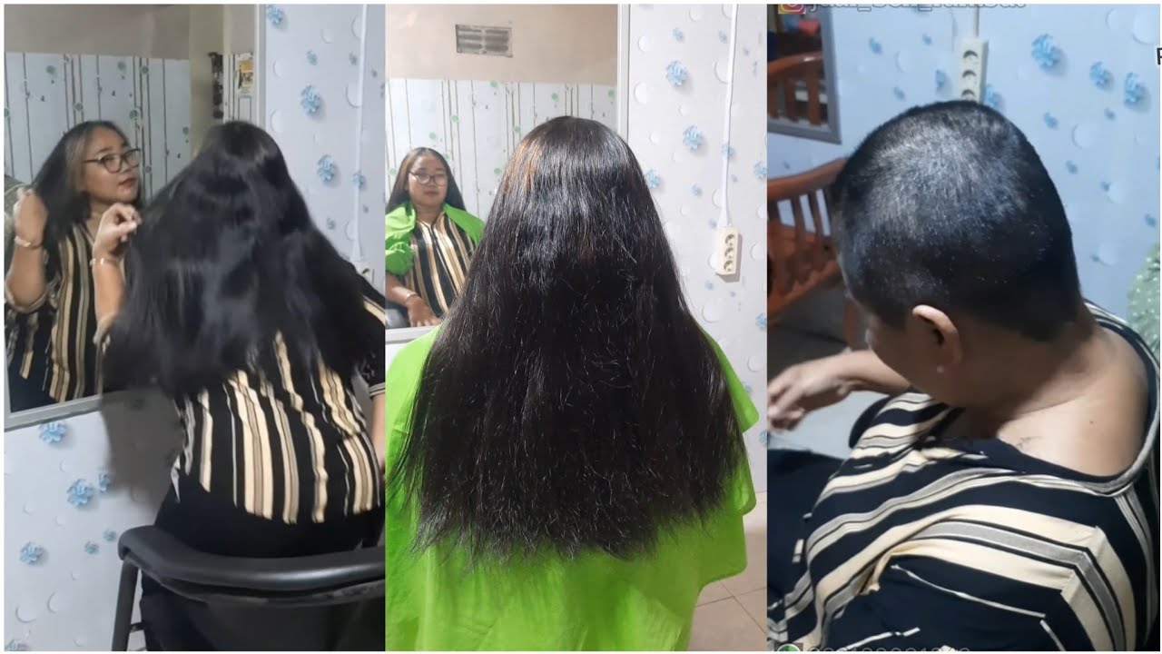 PANGKAS RAMBUT PANJANG DAN TEBAL SAMPAI BOTAK | SHAVING LONG AND THICK ...