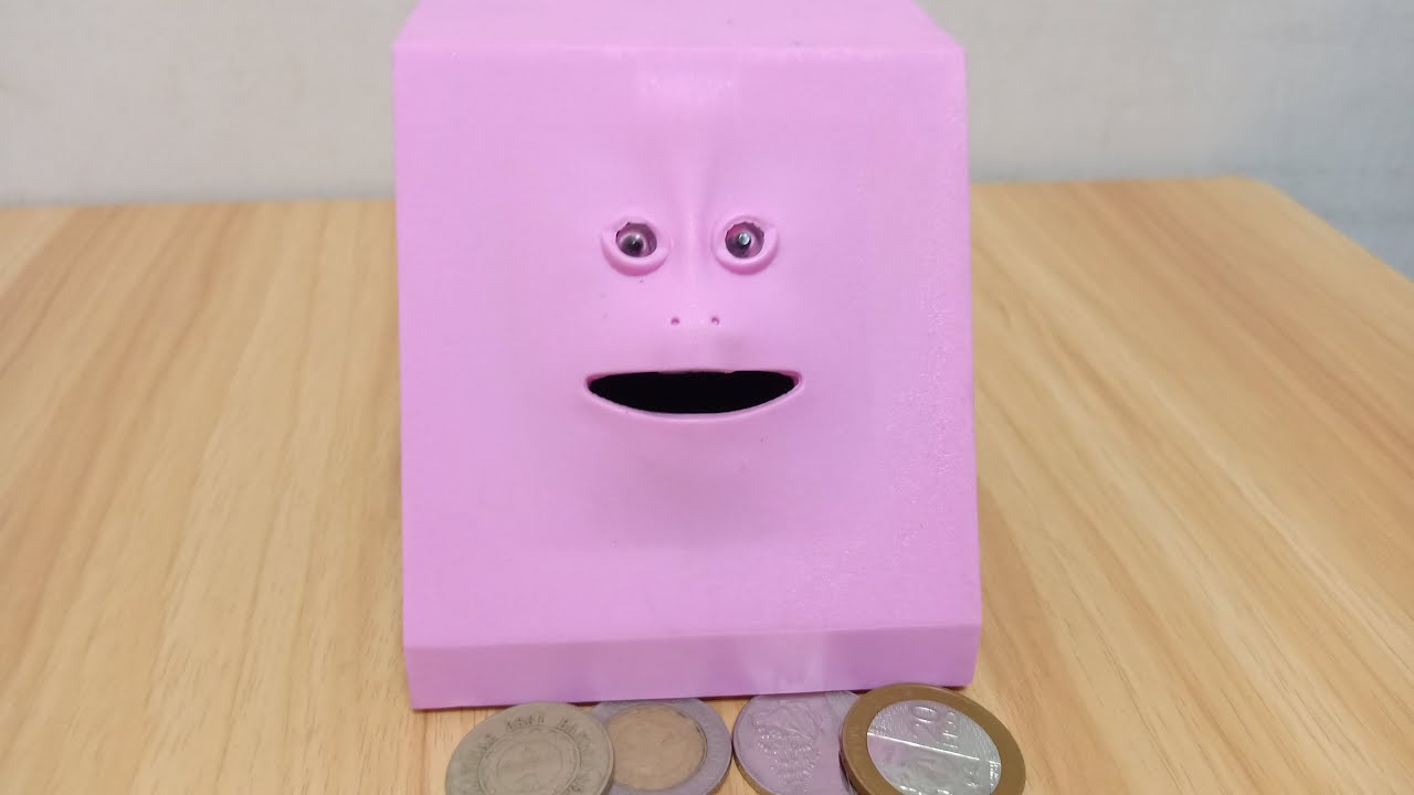 Satisfying Pink Face Eating Coin Piggy Bank - YouTube