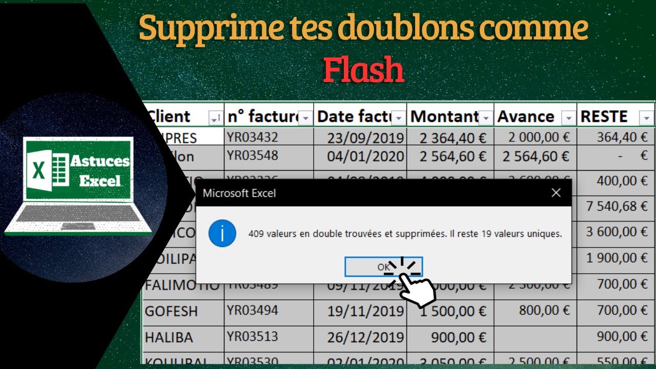 Comment supprimer rapidement des doublons dans une base de données Excel - YouTube
