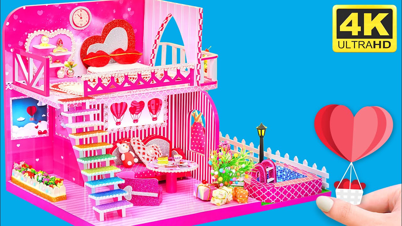 (MUST WATCH) DIY Miniature House ️ Making DIY Cute Pink Cardboard House ...