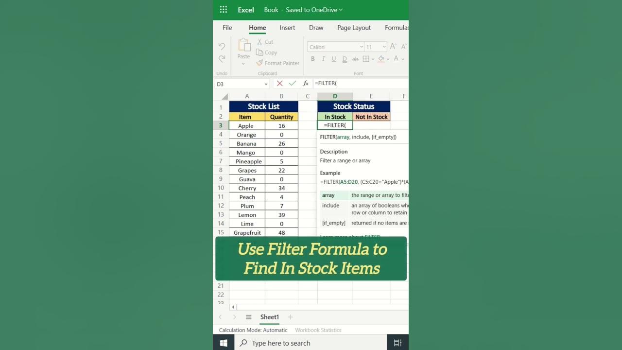 Use Filter Formula In Excel excel shorts YouTube use-filter-formula-in-excel-excel-shorts-youtube