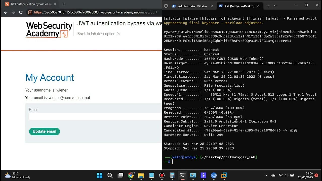 Portswigger Lab: JWT authentication bypass via weak signing key - YouTube