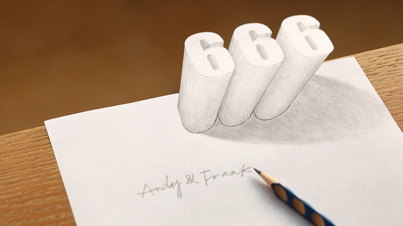 How to draw 3D number 666- 3D Trick Art on Paper -Very Easy -Trick Art ...