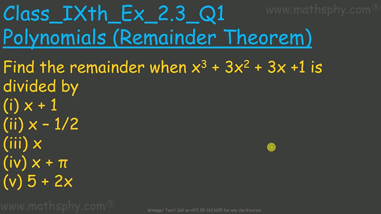 Remainder Theorem Class 9 Polynomials Ex 2 3 Q1 NCERT Solution remainder-theorem-class-9-polynomials-ex-2-3-q1-ncert-solution