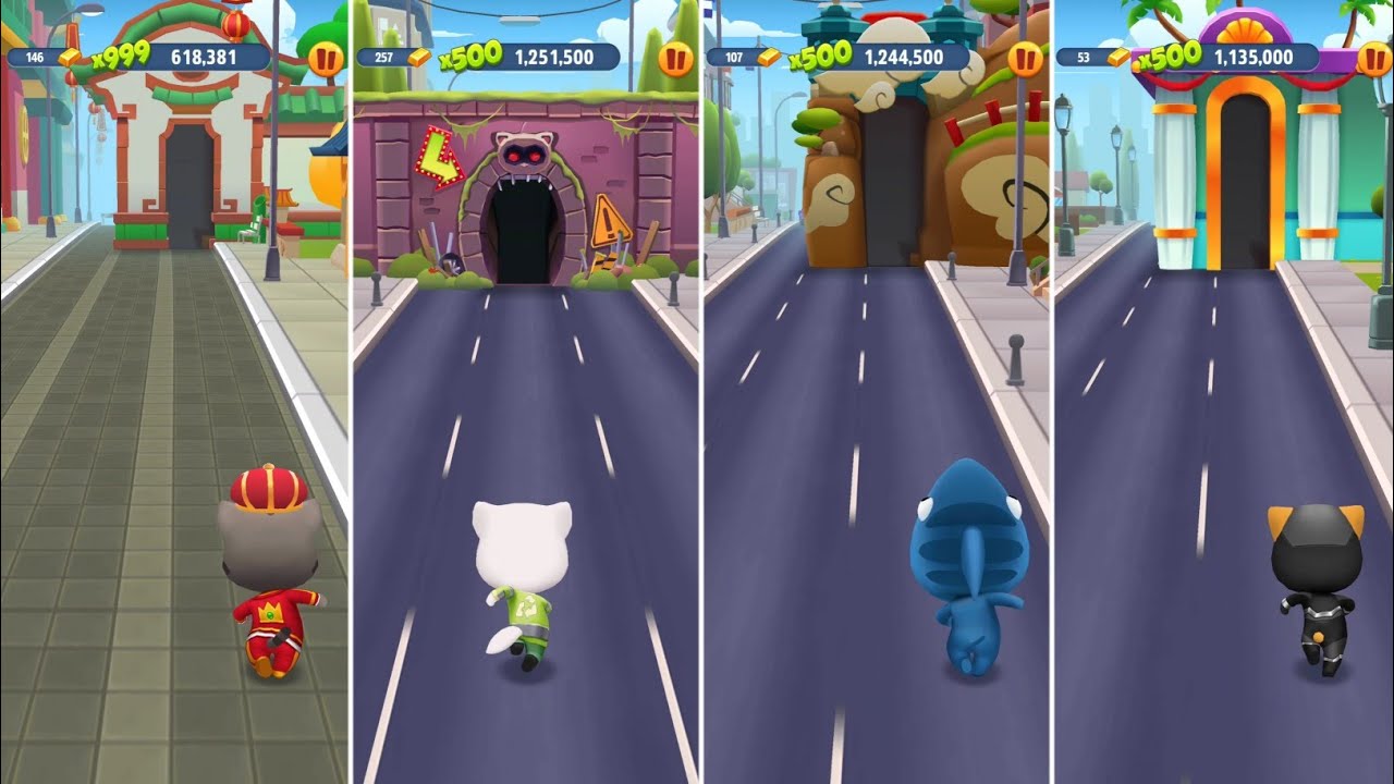 Talking Tom Gold Run King Tom vs Eco Angela vs Shark Hank vs Super ...