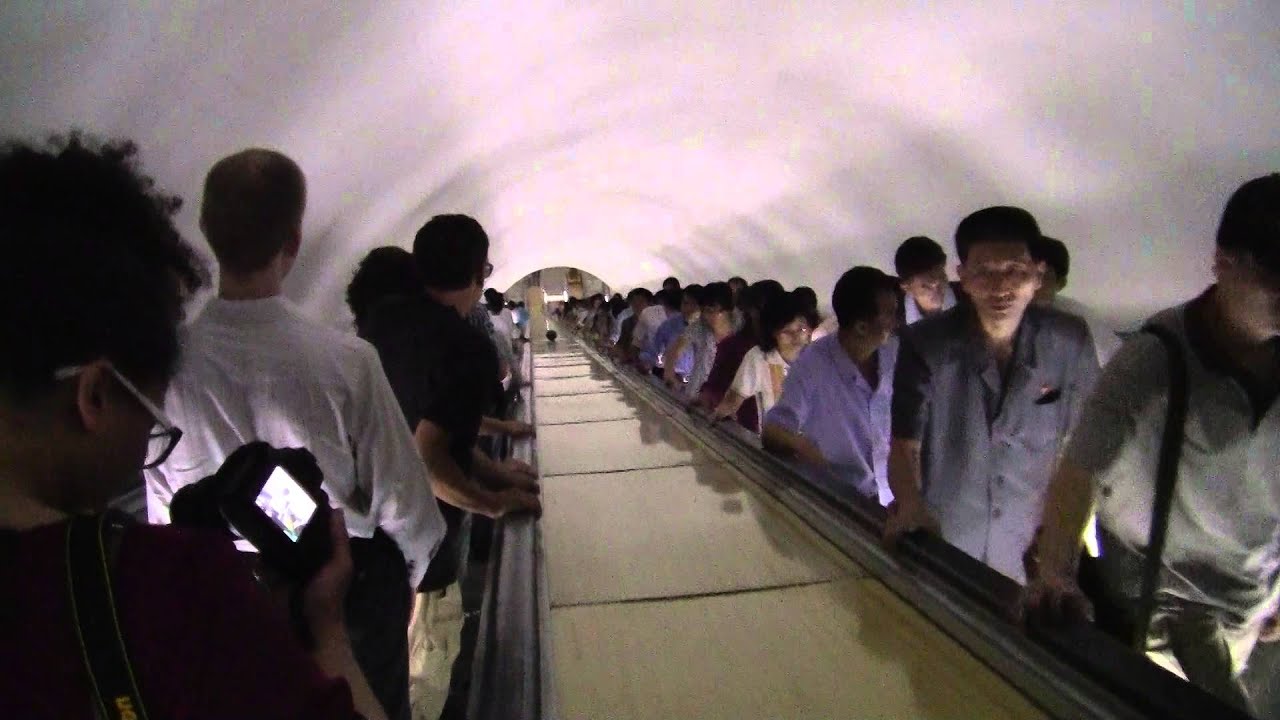 Going down the Pyongyang North Korea Metro escalator - YouTube