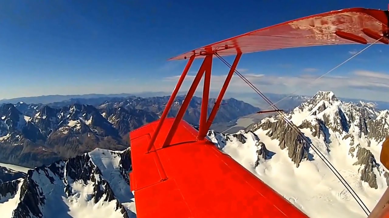 Red Cat Biplane scenic Flights over Mount Cook, New Zealand - YouTube