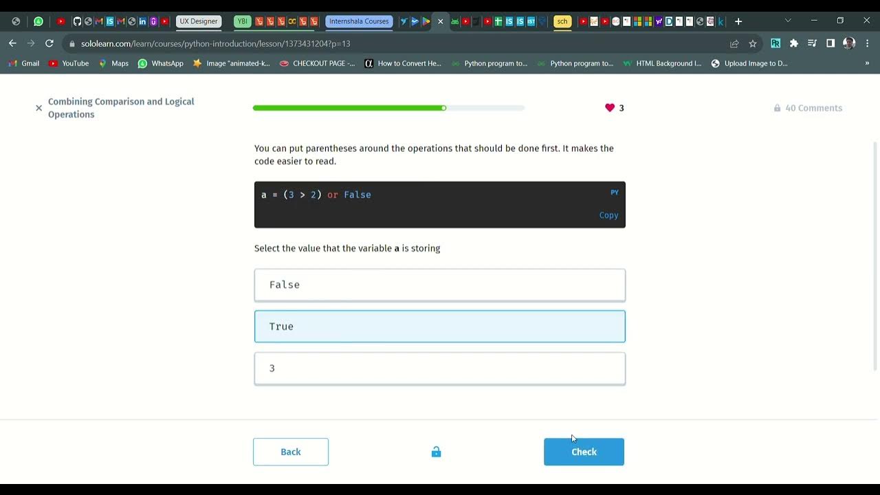 35 Combining Comparison and Logical Operations | Introduction to Python | Sololearn - YouTube