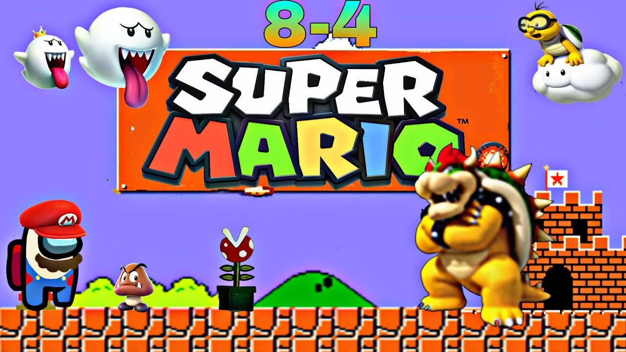 Super Mario Bros 1 Level 8-4 Full Walkthrough | Mario 8-4 Boss End ...