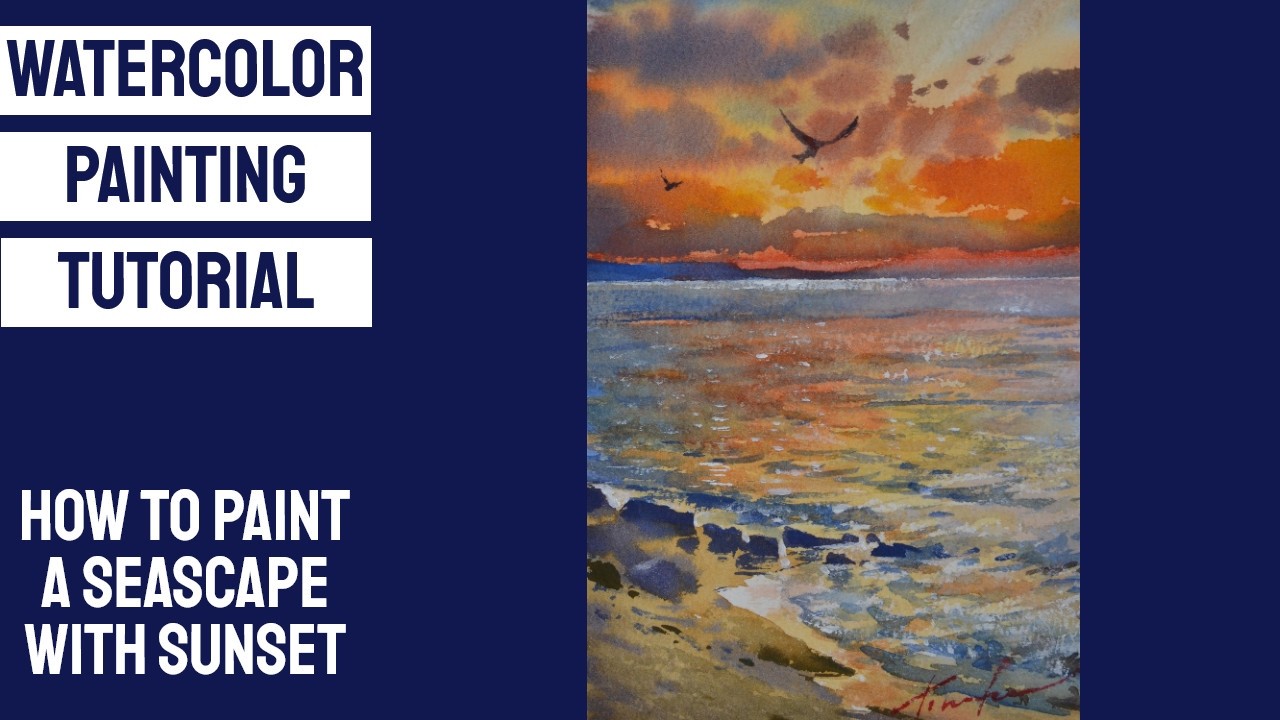 WATERCOLOR TUTORIAL - How to Paint a SEASCAPE with SUNSET #dailyart # ...