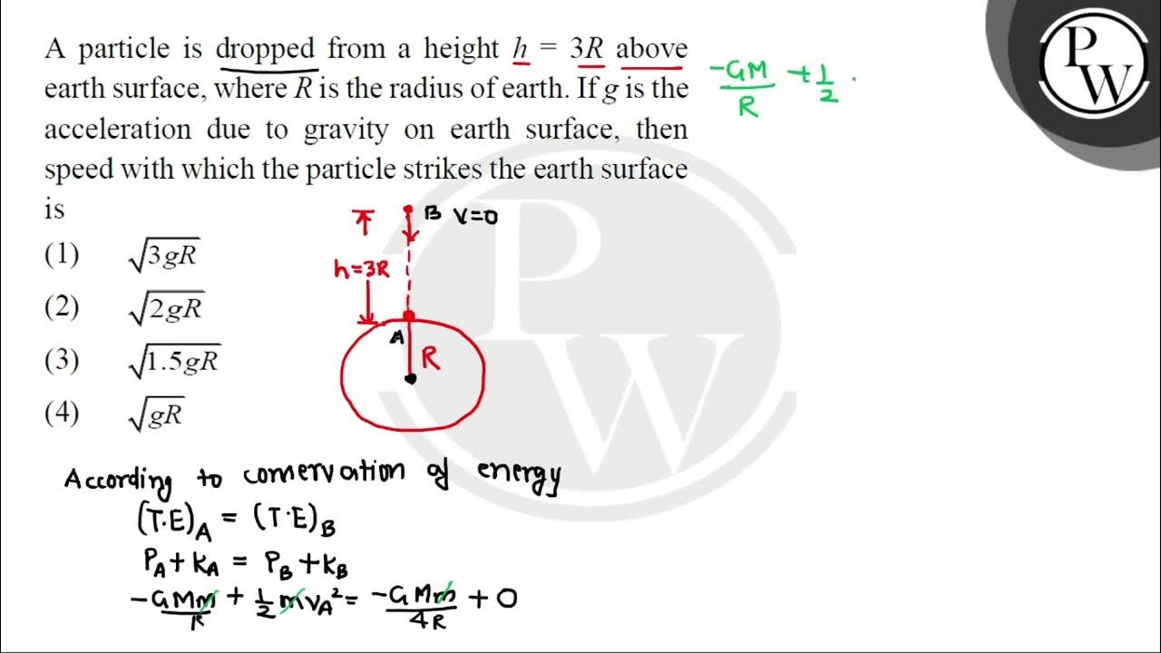 A particle is dropped from a height \( h=3 R \) above earth surface, where \( R \) is the radius ...