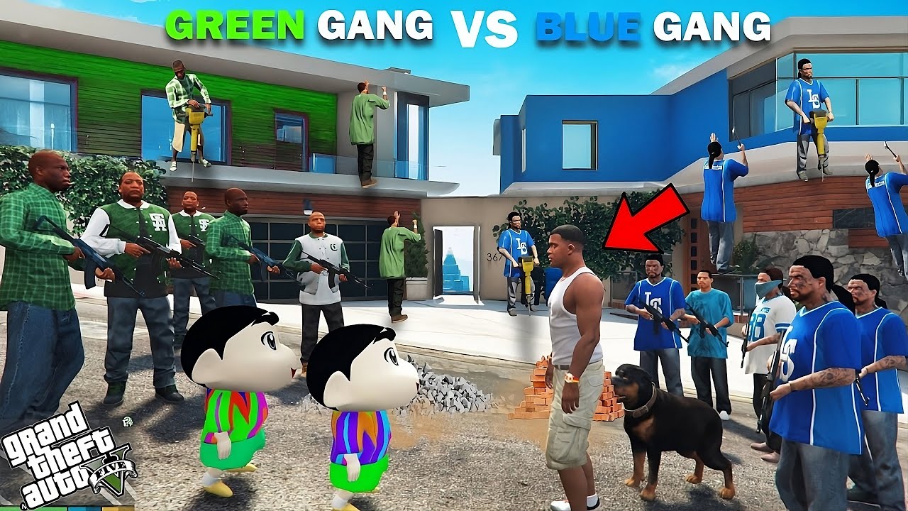 Franklin Blue Gang VS Shinchan Green Gang Base In GTA 5! part 2 - YouTube