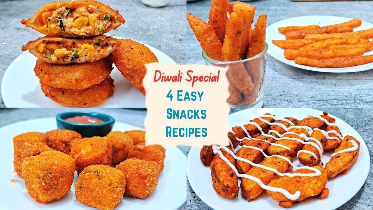 4 Amazing Party Snacks in 10 minutes | Diwali Snacks recipe | Party ...