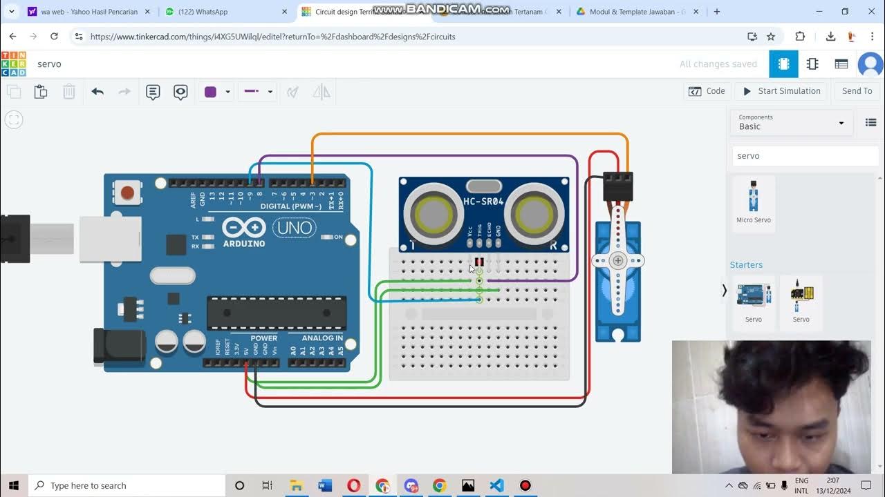 rangkaian Arduino untuk motor servo jika sensor JARAK mendeteks iobjek data lebih kecil dari 5cm ...