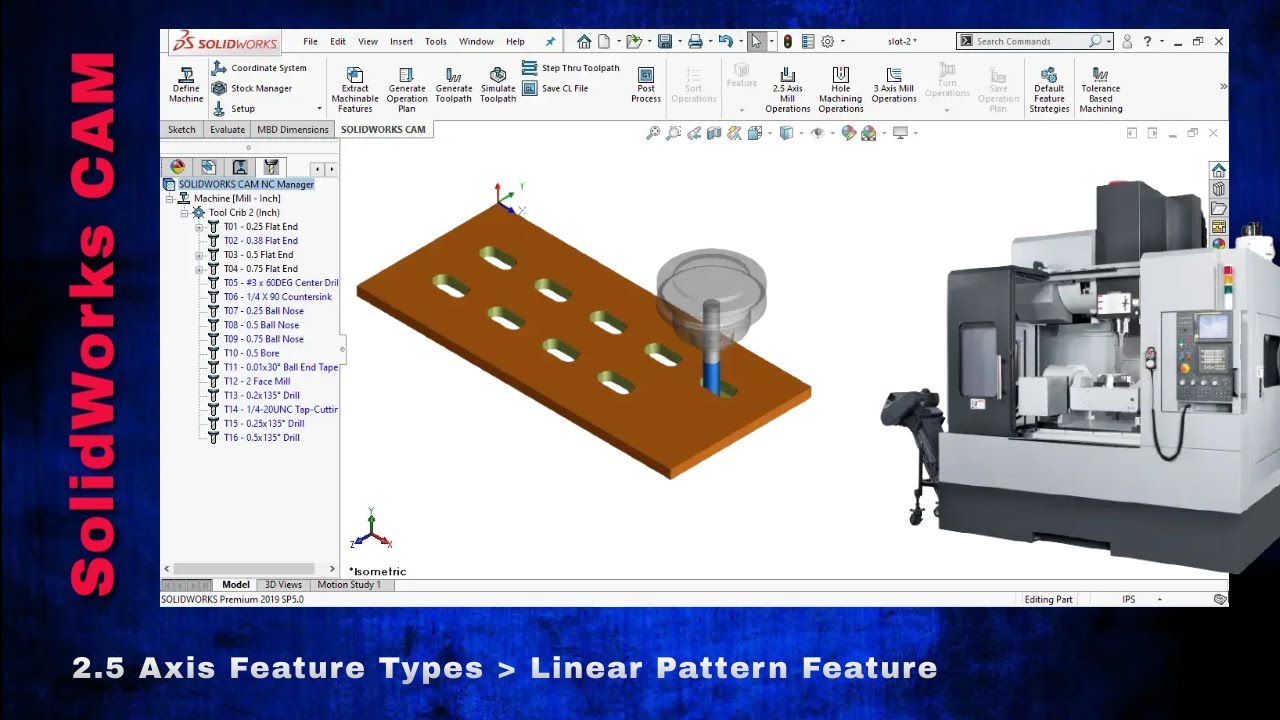 SolidWorks CAM : Linear Pattern Feature. - YouTube