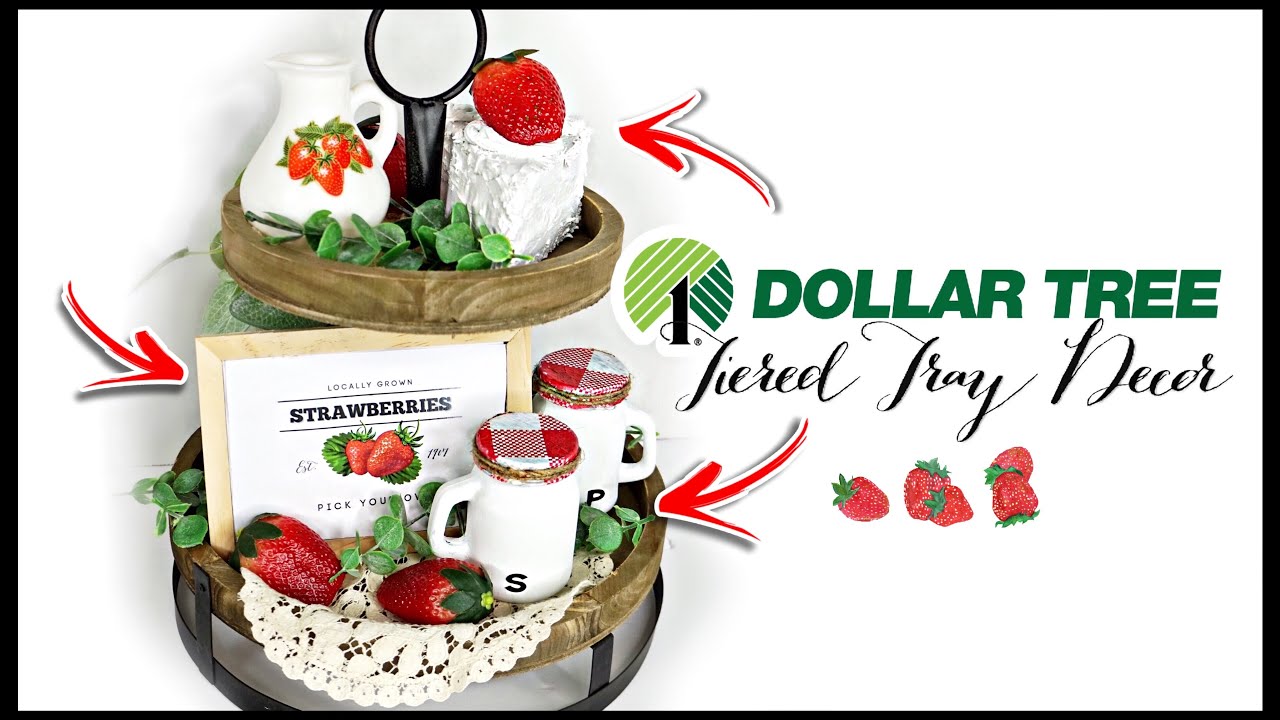 DOLLAR TREE FARMHOUSE DIY | 🍓Strawberry Decor | Tiered Tray Diys - YouTube