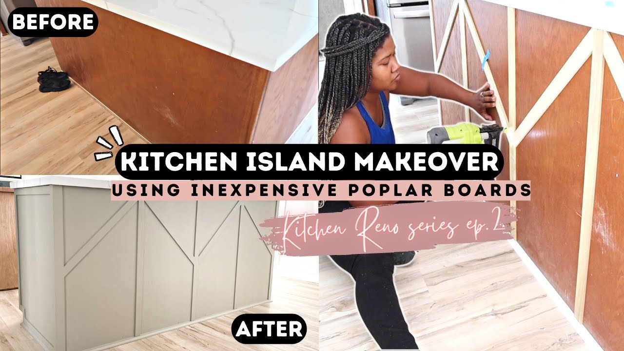 Kitchen Island Transformation using Poplar Board Wood! | Kitchen Reno ...