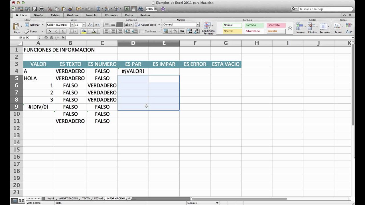 FUNCIONES DE INFORMACION en Excel para Mac - YouTube