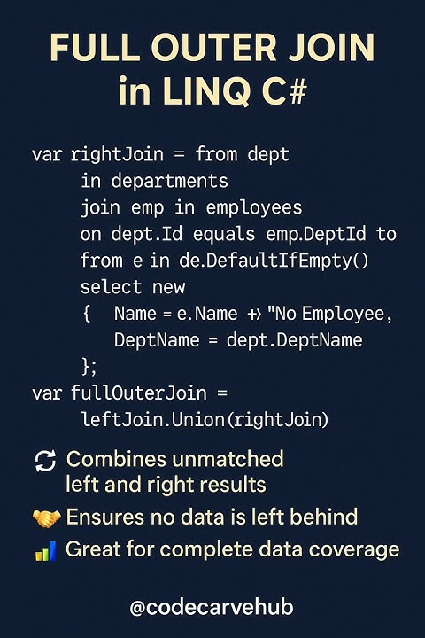 Advanced LINQ C# Joins 🔄🔗 #dotnetcore #dotnet #csharp #linq #codecarvehub #joins #queries # ...