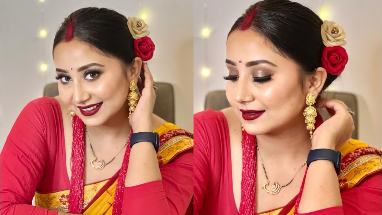 Nepali teej makeup look 2022 #nepaliteejmakeup #teejmakeup - YouTube