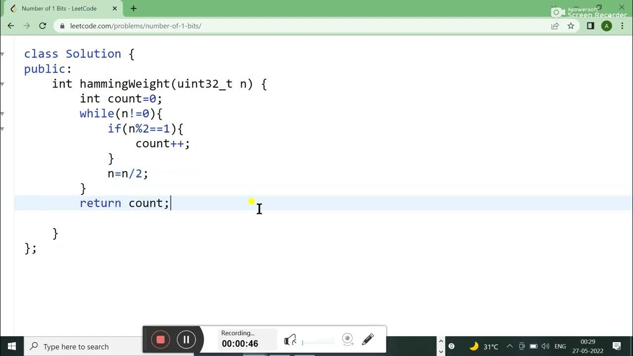 191. Number of 1 Bits || LEETCODE SOLUTION || IN C++ || DATA STRUCTURE ...