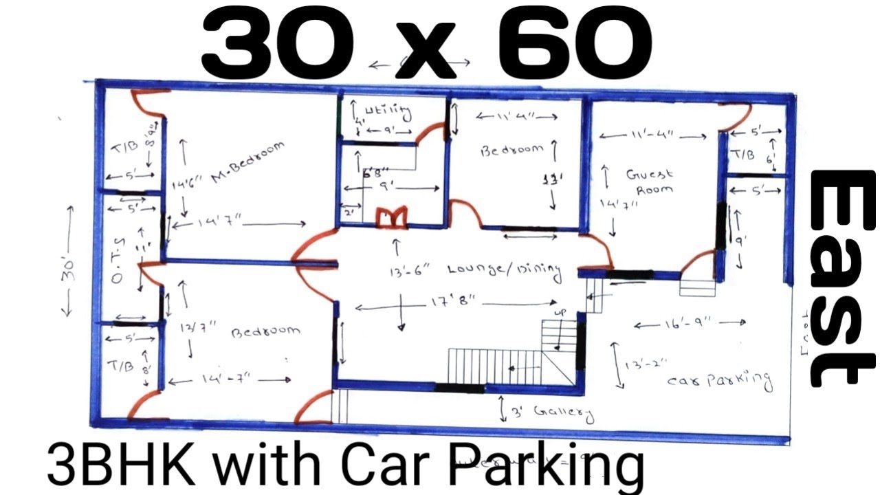 30 x 60 Modern House Plan || 3BHK With Car Parking || 1800 sqft house ...