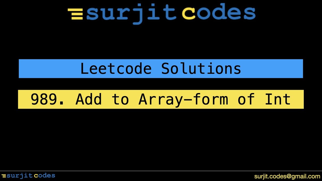 Add To Array From Integer Leetcode 989 Youtube 7452