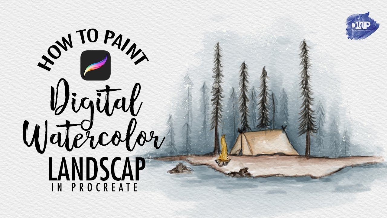 Watercolor landscape in procreate - Watercolor Camping - digital ...