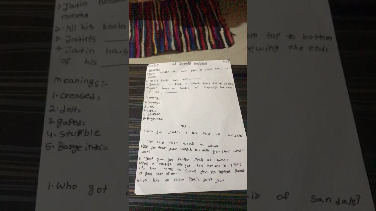English Literature Quest On Lesson 1 Jatin s Sandals For Class 5 ICSE English Literature Quest On Lesson 1 Jatin s Sandals For Class 5 ICSE
