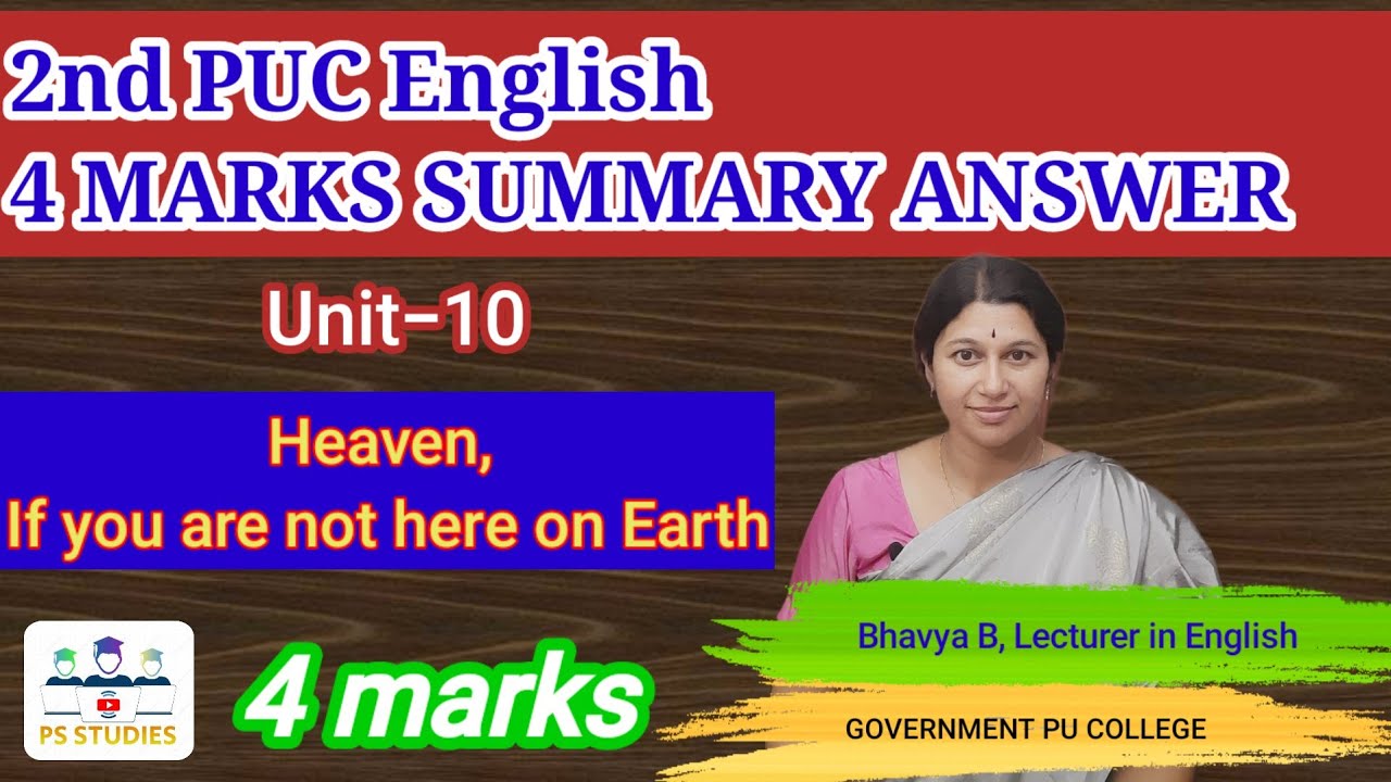 2nd PUC English important 4 marks question | 10th Unit Heaven, If You ...