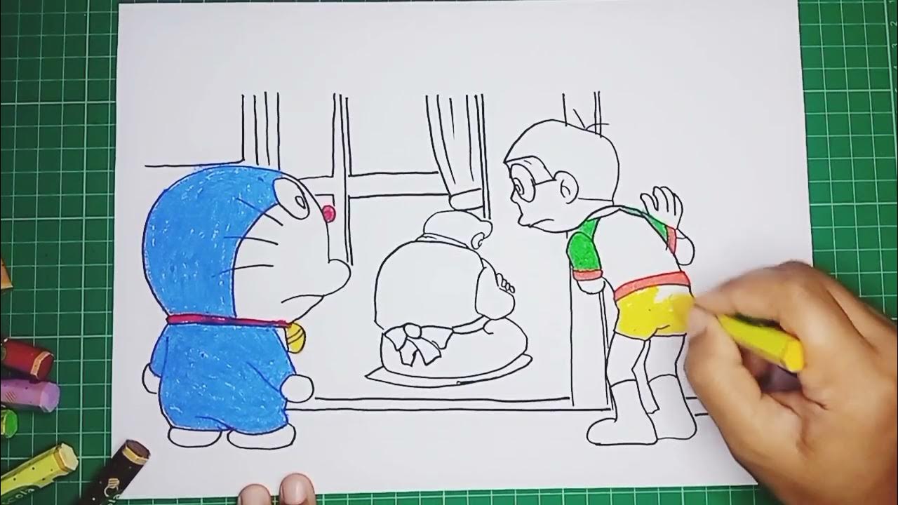 Menggambar dan mewarnai doraemon nobita dan ayah - YouTube