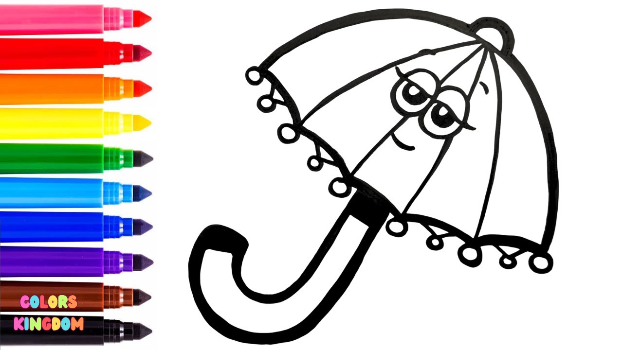 How To Draw An Umbrella 🌈☂️ Draw And Color A Rainbow Umbrella | Drawing ...