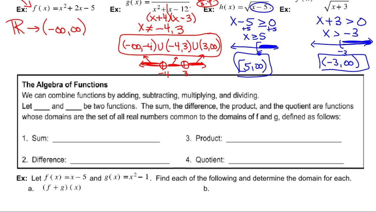 Math 109 2 6 Combinations Of Functions Composite Functions Youtube
