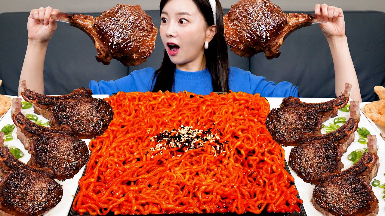 직접 만든 🥩 양갈비 & 불닭볶음면 & 꿔바로우 까지 삼종세트 먹방 BEAST Lamb Steak & Fried Pork ...