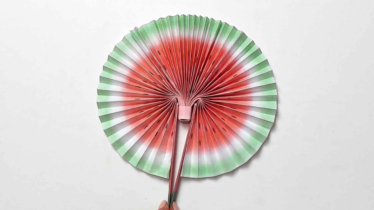 Watermelon paper hand fan. Easy handmade fan. Paper craft. How to make ...