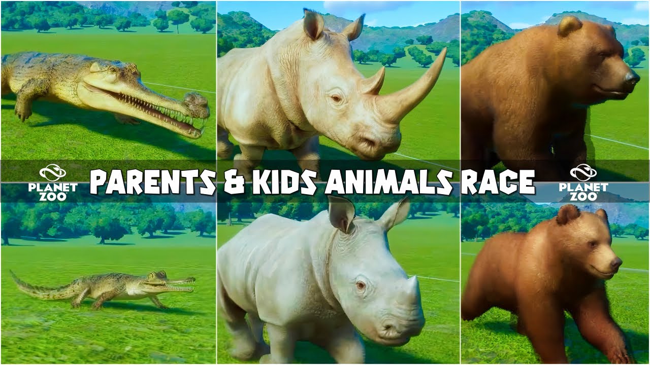 Wild Animals Parents and Kids Race, Gharial and its Baby, Rhinoceros ...