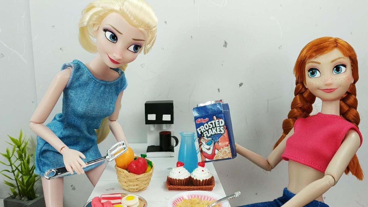 Elsa and Anna's morning routine - kitchen play - YouTube