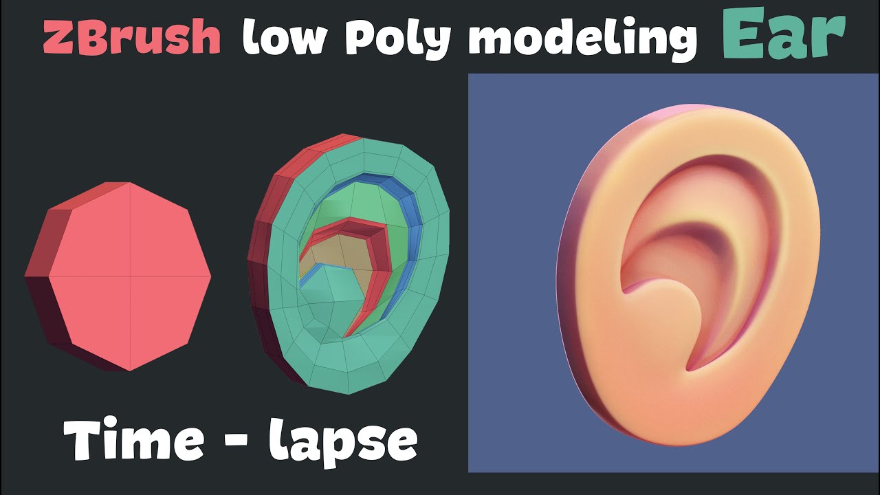 Time-lapse of an ear creation. lowpoly modeling in ZBrush. - YouTube