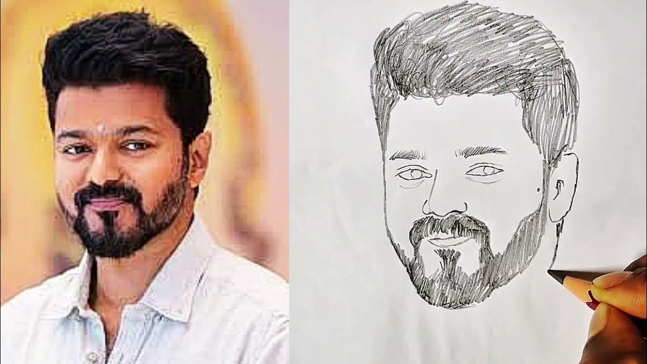 How to Draw Thalapathy Vijay | Actor Vijay Drawing Easy - YouTube