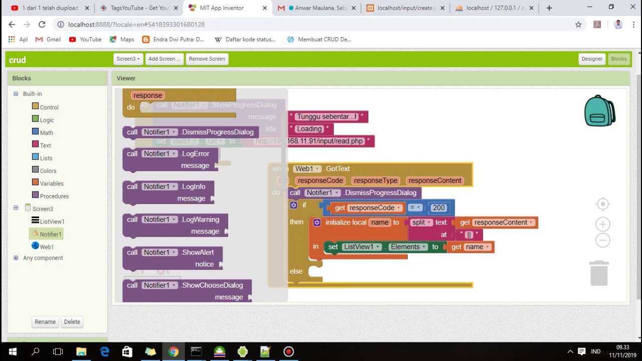 Crud Mit App Inventor Mysql Part 2 Read Youtube
