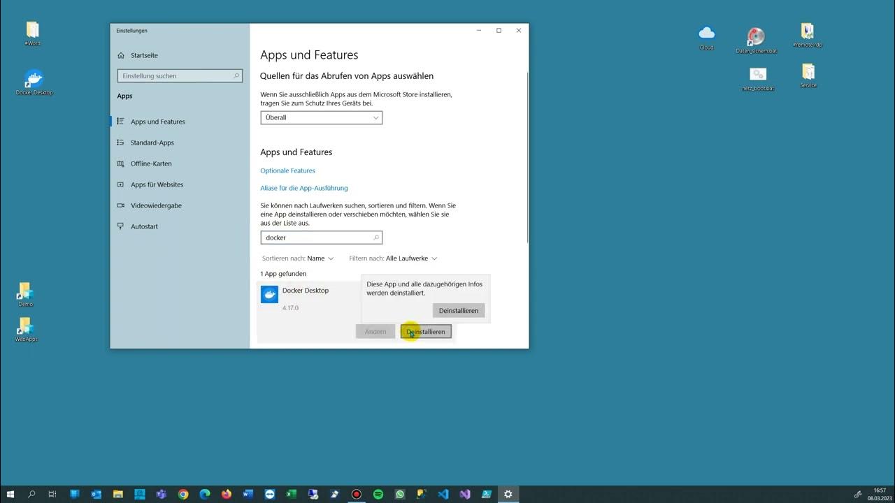 Uninstall Deinstall Docker Desktops on Windows 10 - YouTube
