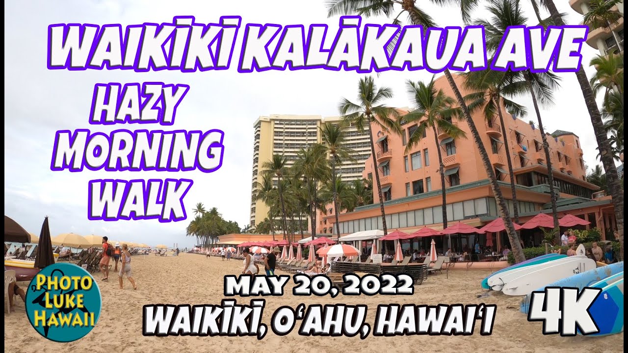 Waikiki Kalakaua Ave Hazy Morning Walk to Surfboard Rack Outrigger ...