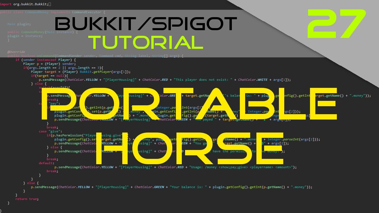Minecraft Bukkit/Spigot Plugin Tutorial #27: Portable Horse - YouTube