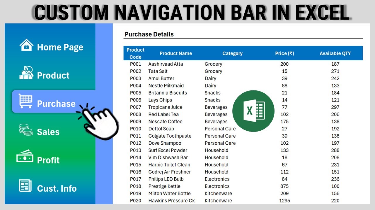 How to Create Custom Navigation Bar in Excel | Easy Side Menu for ...