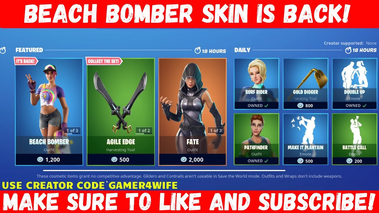 Beach Bomber Skin Back !! Fortnite Item Shop July 8, 2020 - YouTube