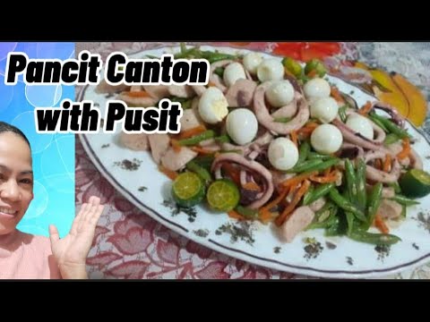 Pancit Canton sa Pusit with pugo egg - YouTube