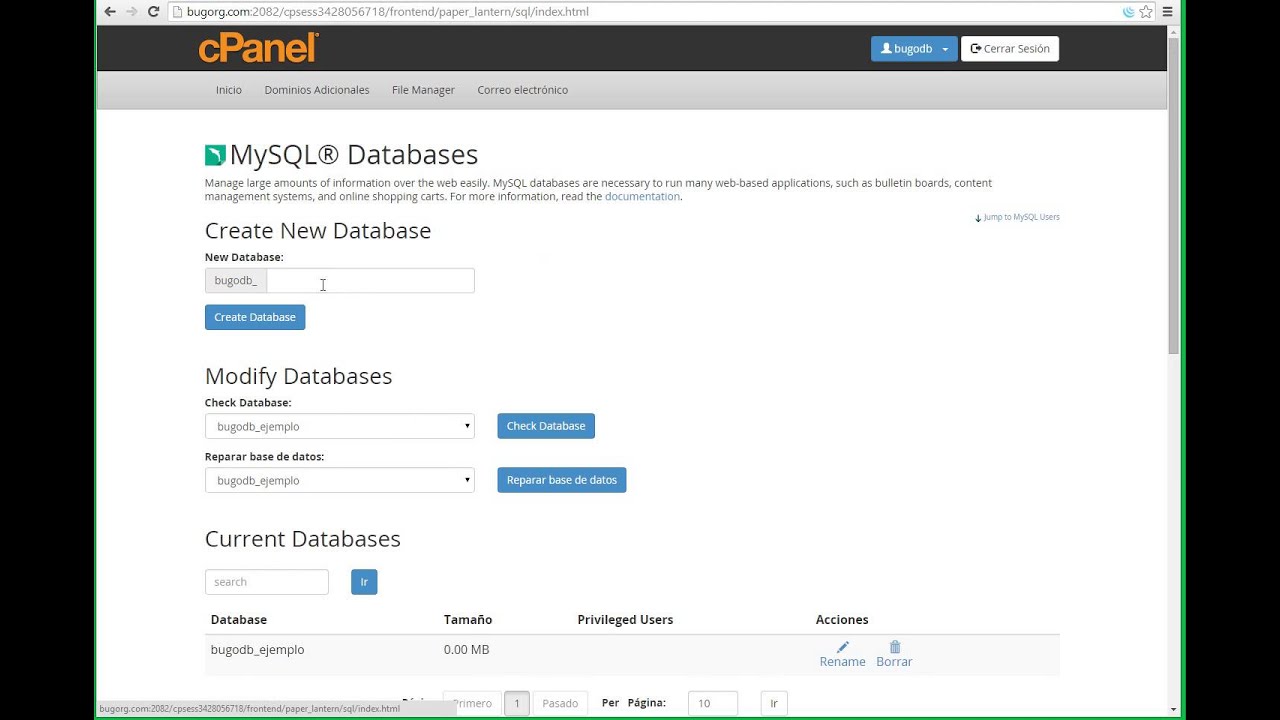 base de datos y acceso a phpmyadmin CPANEL - YouTube