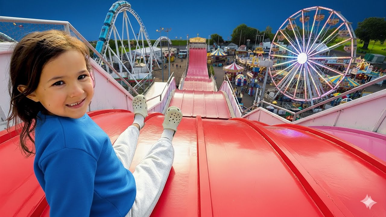 SUPERSLiDE?! Oak climbs 3 story SLiDE at THEME PARK!! Oak goes ROCK ...