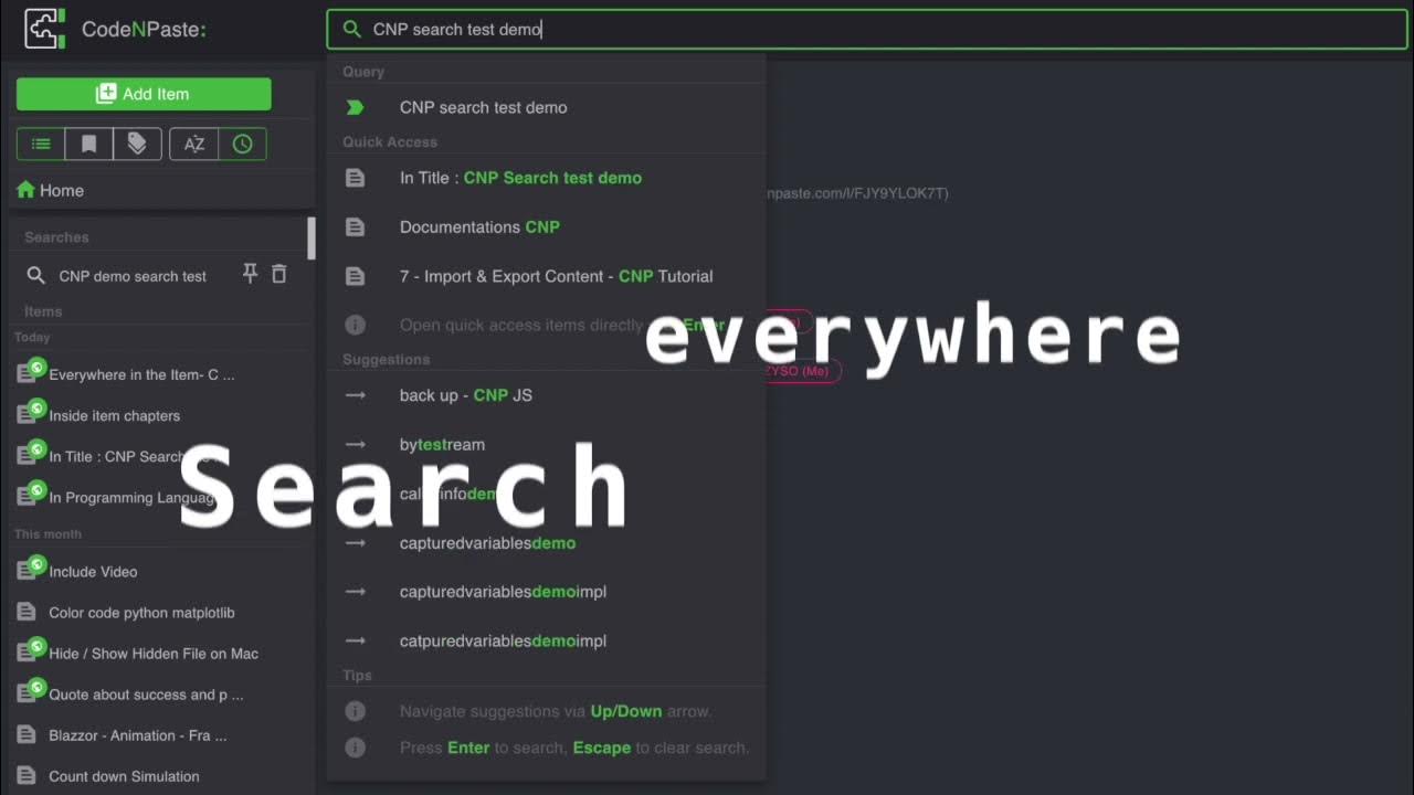 Demo CodeNPaste: search feature - YouTube